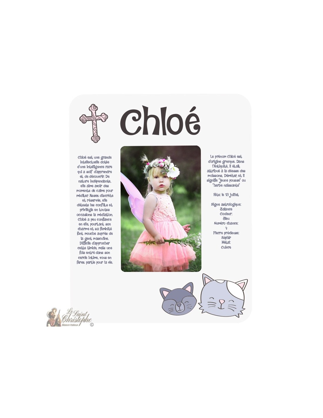 Photo frame with meaning first name for child