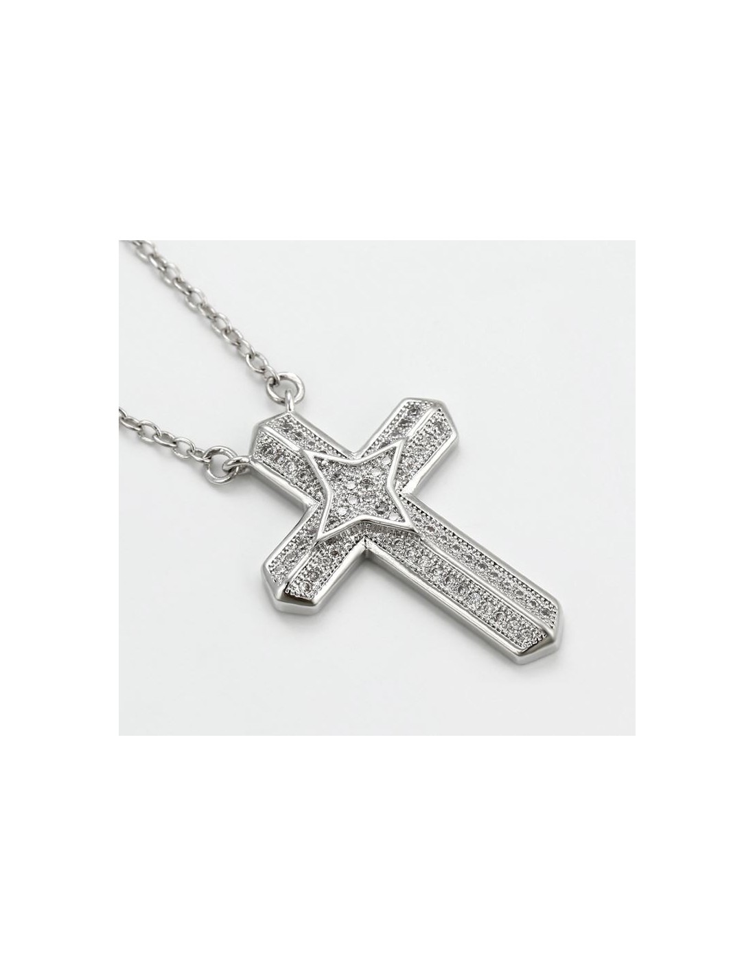 Collar de doble cruz de color rodio