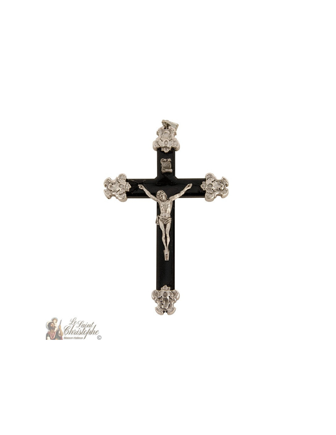 Cruz negra y colgante de metal de plata