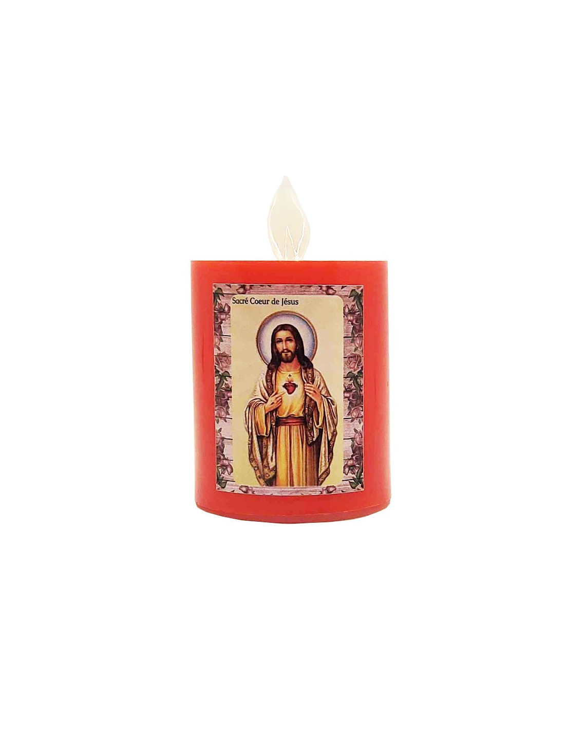 Red LED flickering candle - Sacred Heart of Jesus
